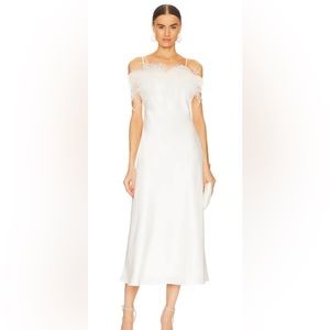 Line & Dot | Dresses | Line And Dot Kiki Satin Feather Trim Slip Dress ...